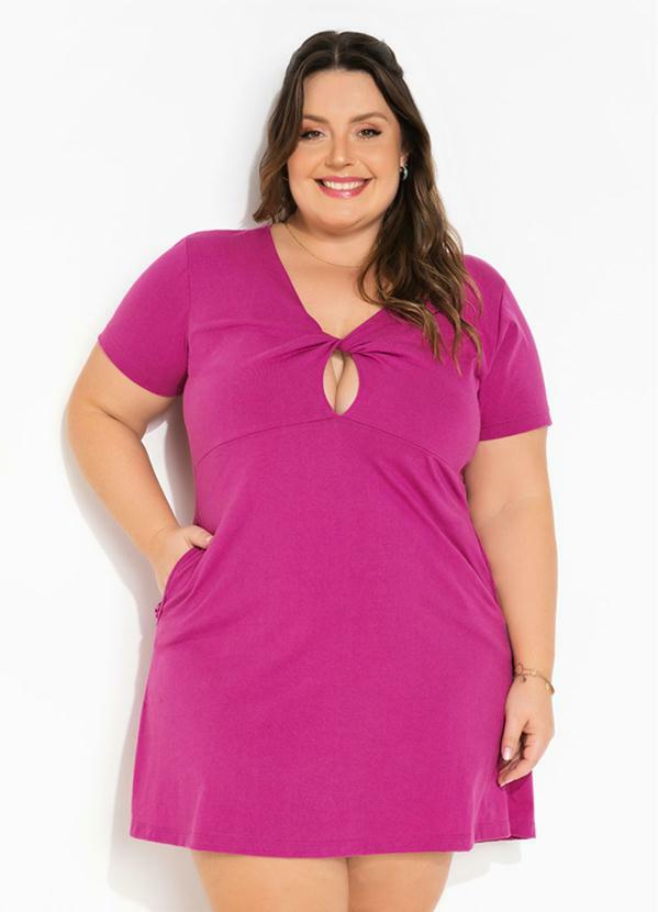 Vestido Rosa Com Torção E Vazado Plus Size Marguerite