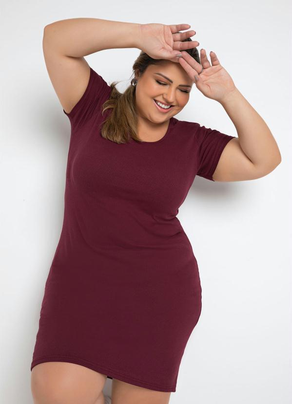 Vestido Vinho Com Mangas Curtas Plus Size Multimarcas