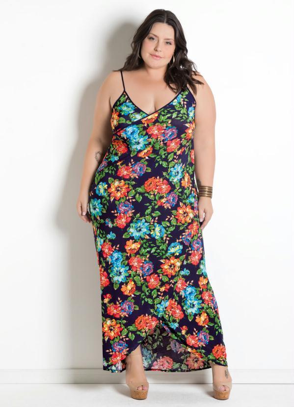 Vestido Longo Transpassado Plus Size Floral Marguerite
