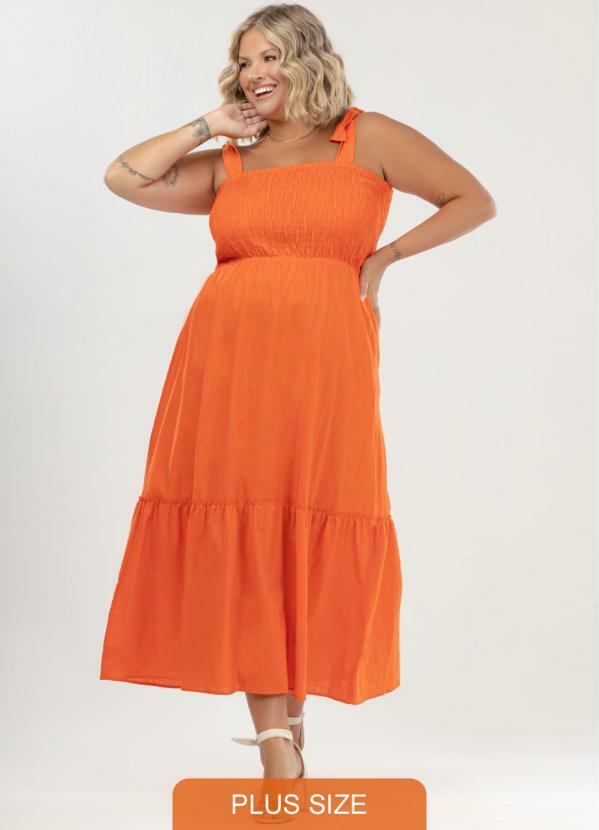 Vestido Plus Size Laranja Donna Peck