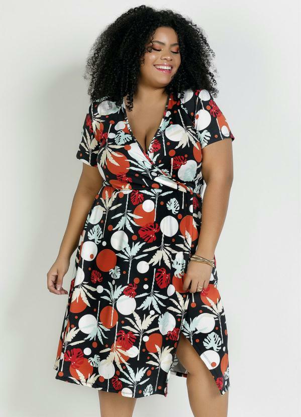 Vestido Midi Folhagem Transpassado Plus Size Marguerite