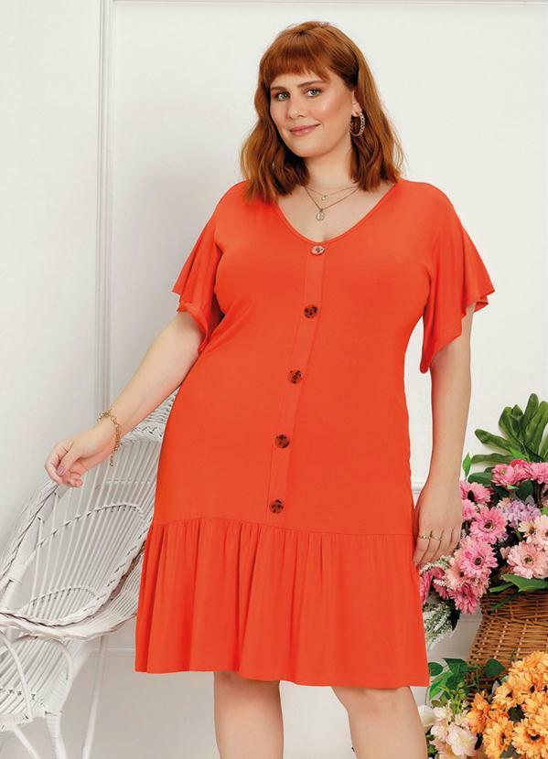Vestido Plus Size Laranja Com Botões Mink