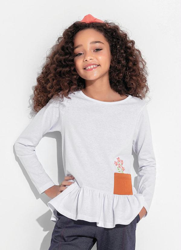 Bata Infantil Branca com Bolso e Bordado - Moda Pop