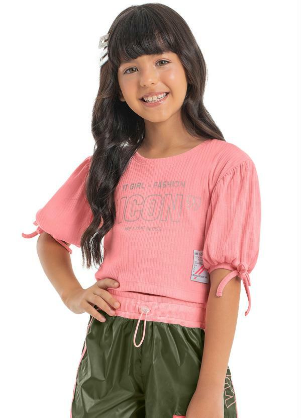 Blusa Cropped Manga Bufante Infantil Rosa - Gloss