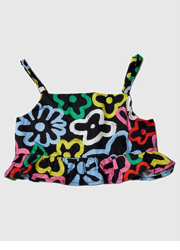 Top Cropped Menina Blu Preto - Fabula