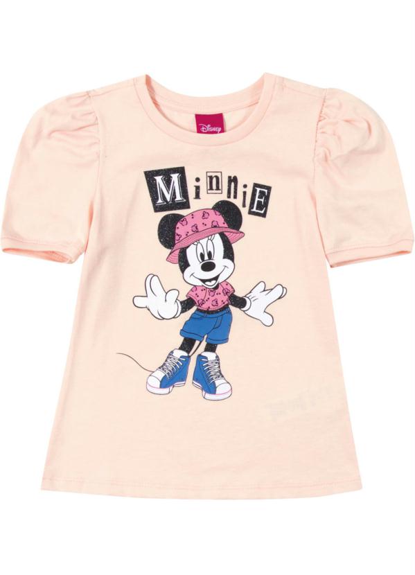 Blusa Manga Curta com Estampa com Glitter Rosa - Disney by Cativa