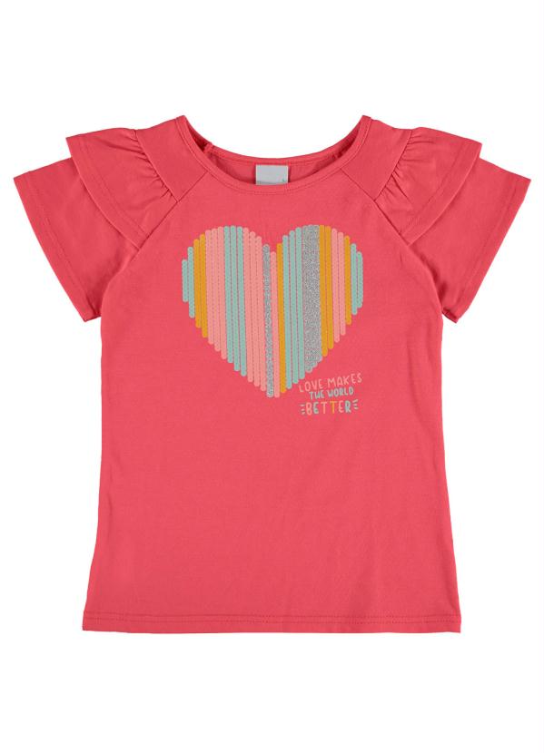 Blusa Rosa Coração com Glitter - Malwee Kids