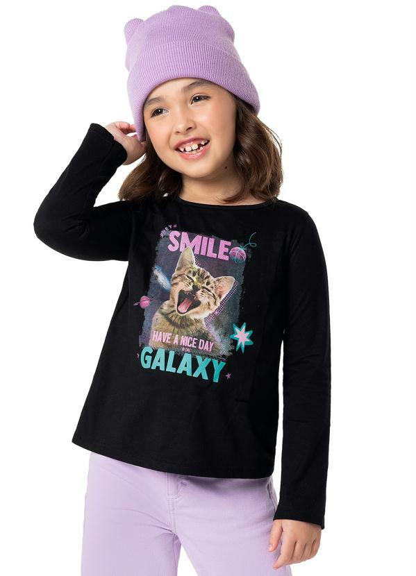 Blusa Infantil Menina Manga Longa Preto - Malwee Kids