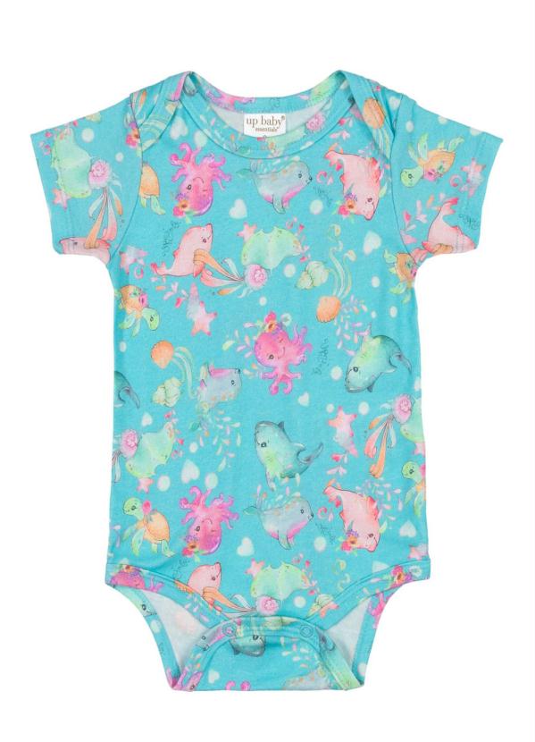 Body Floral para Bebê Azul - Up Baby