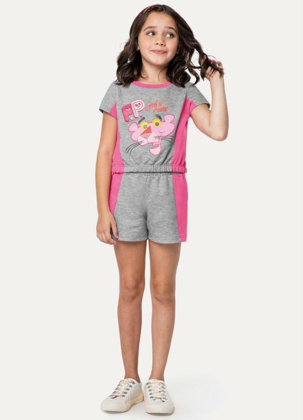 Conjunto Cinza Cropped Stay Pink Menina - Carinhoso