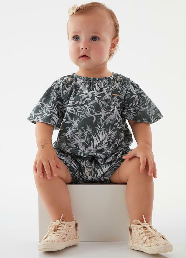 Macaquinho em Viscose Digital Bebê Verde - Up Baby