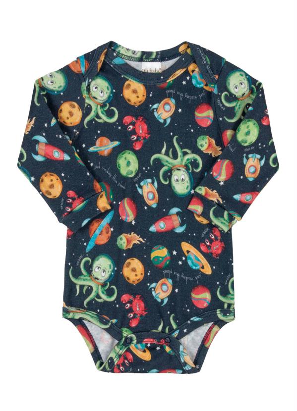 Body Bebê Manga Longa Digital Azul - Up Baby