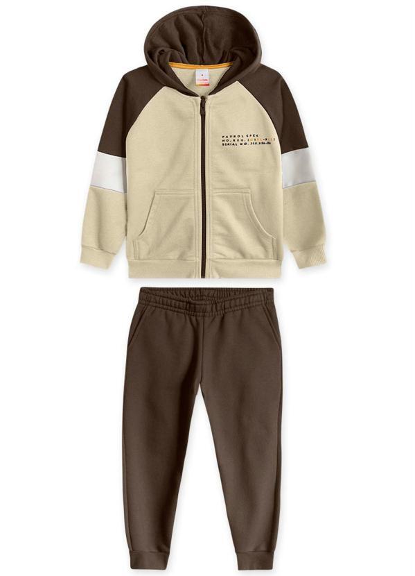 Conjunto Longo com Capuz Moletom Menino Bege - Marisol