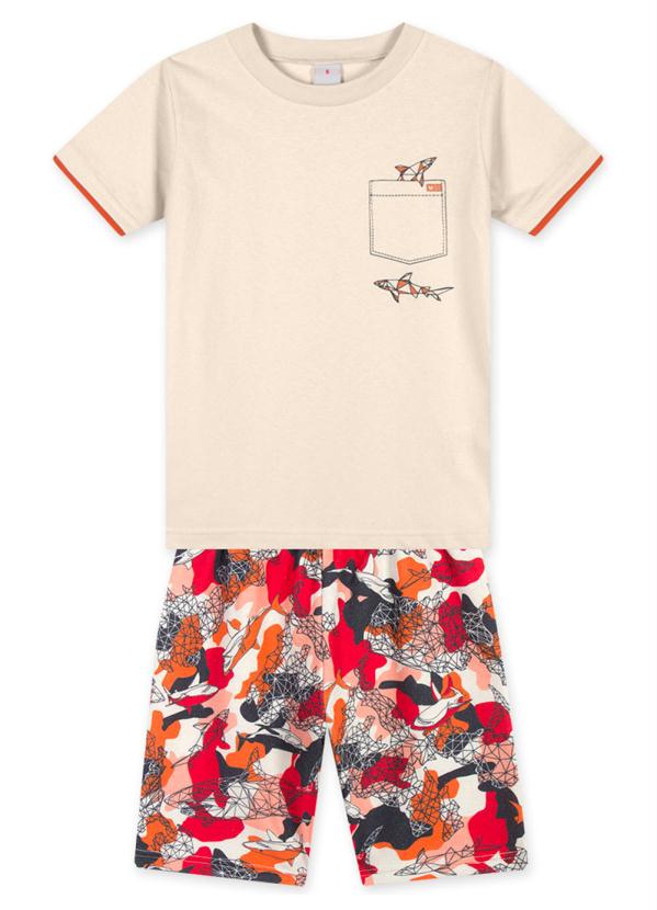 Conjunto Curto Tubarão Moletom Masculino Bege - Marisol
