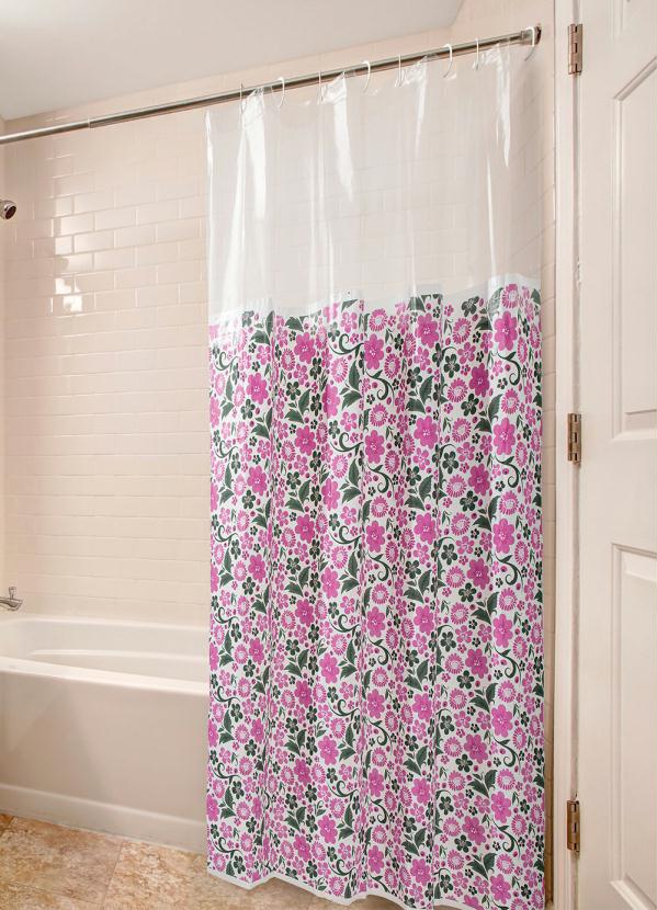 Cortina de Box com Visor Floral Rosa 180x140 cm - Lar&Lazer