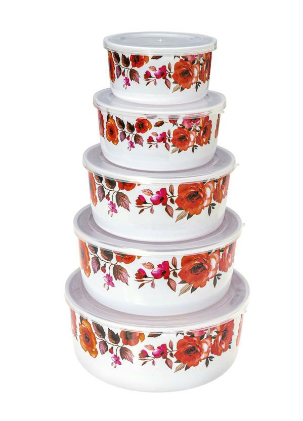 Kit Potes Redondos Floral 5 Peças - Lar&Lazer