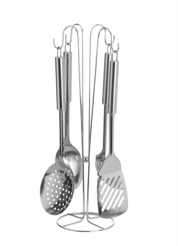 Suporte com 4 Utensílios em Inox Prático - Lar&Lazer